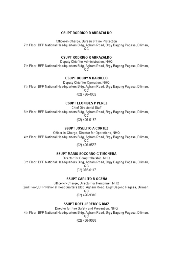 List of All BFP Regional Director | PDF | Philippines