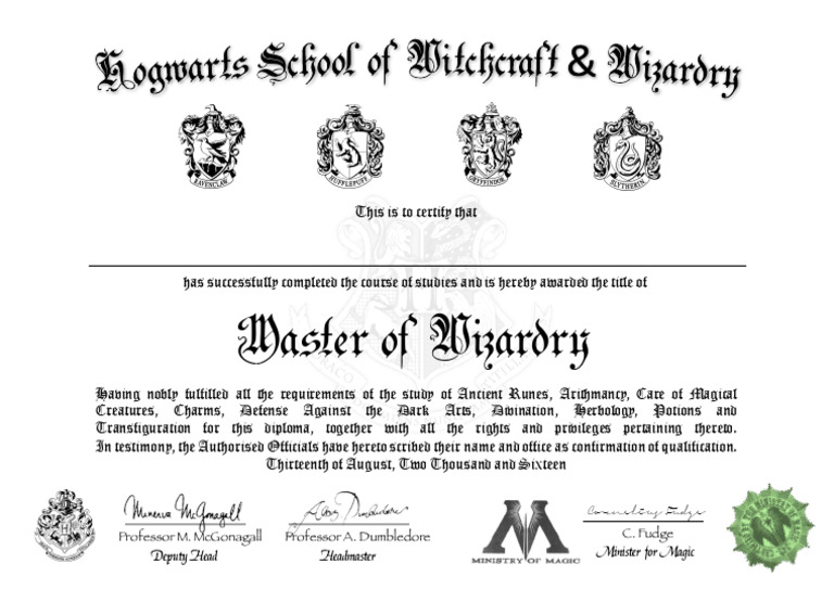 Hogwarts Certificate Template