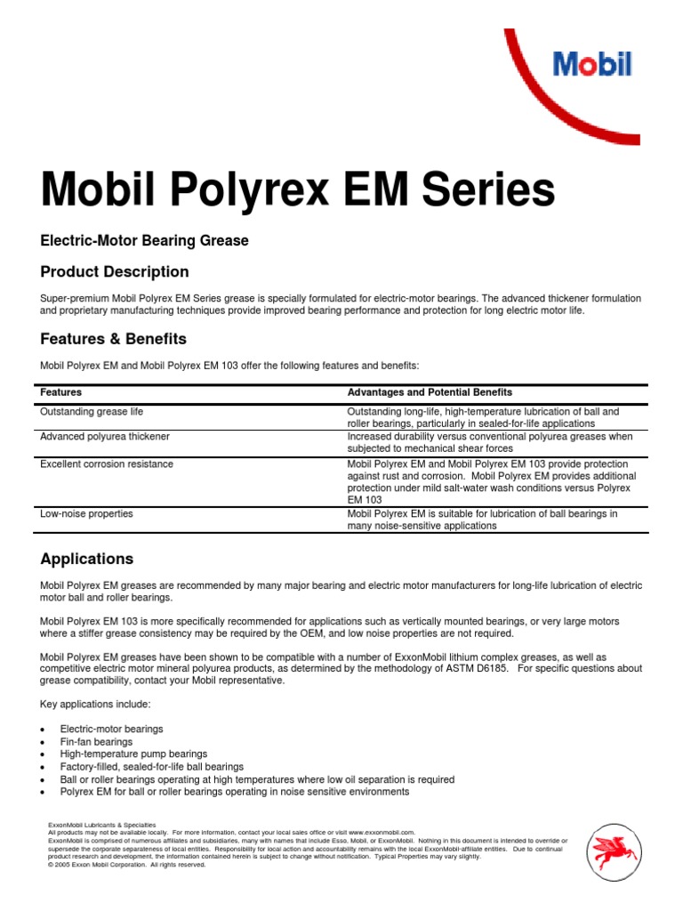 Mobil Polyrex Em | Exxon Mobil | Bearing (Mechanical)