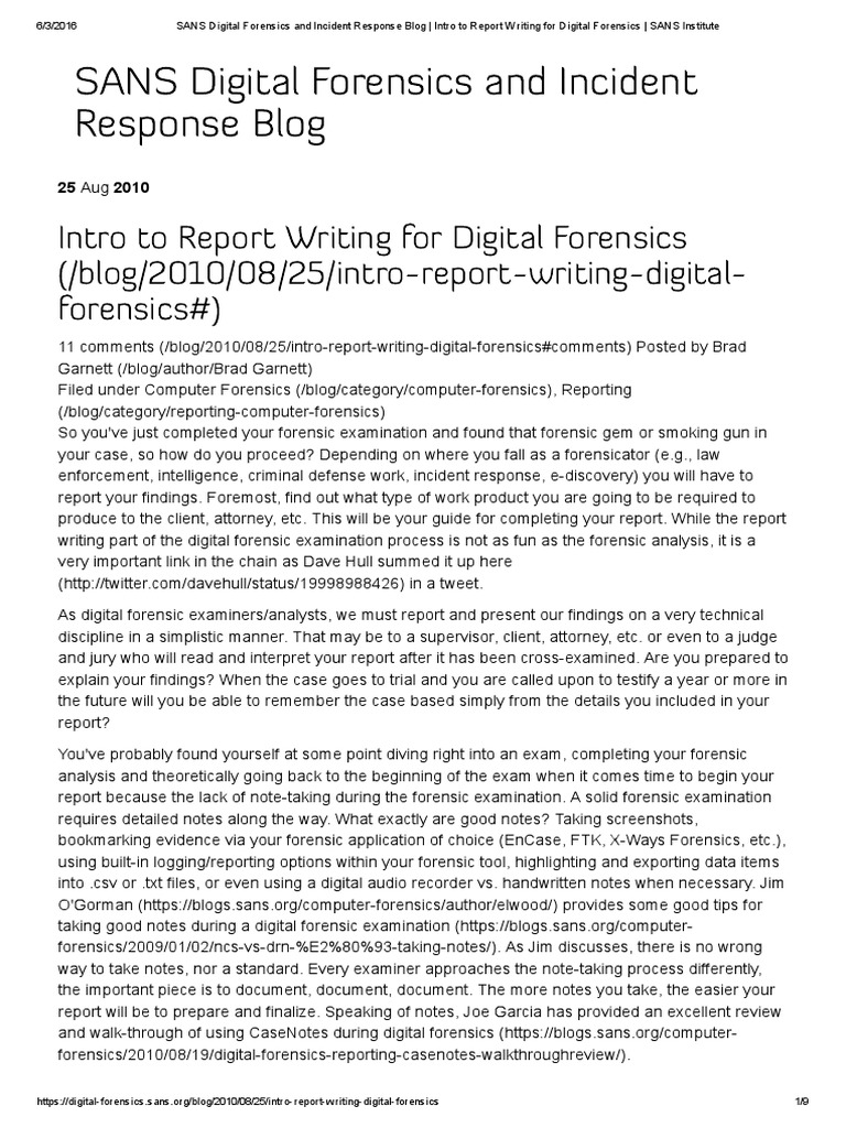 Intro To Report Writing For Digital Forensics - SANS Institute | PDF ...