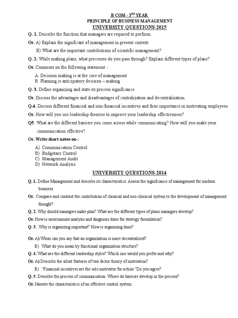 Principles of Business Management Exam Questions | PDF | Motivation ...