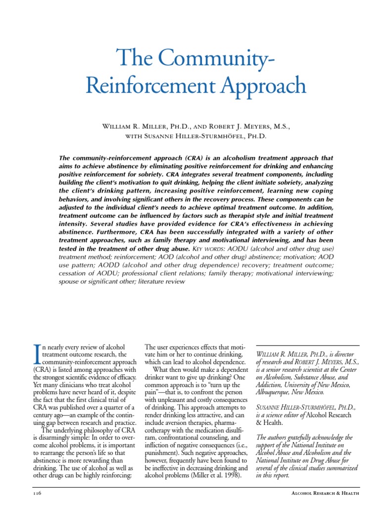 Community Reinforcement Approach Overview | PDF | Alcoholism | Clinical ...