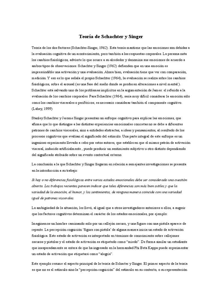 Teoría de Schachter y Singer- y Teorías de Valoración | Las emociones ...