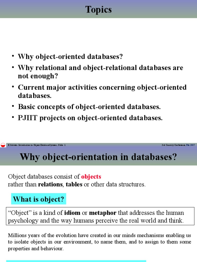 Object Oriented Databases | PDF | Object (Computer Science) | Databases Object Oriented Databases | PDF | Object (Computer Science) | Databases