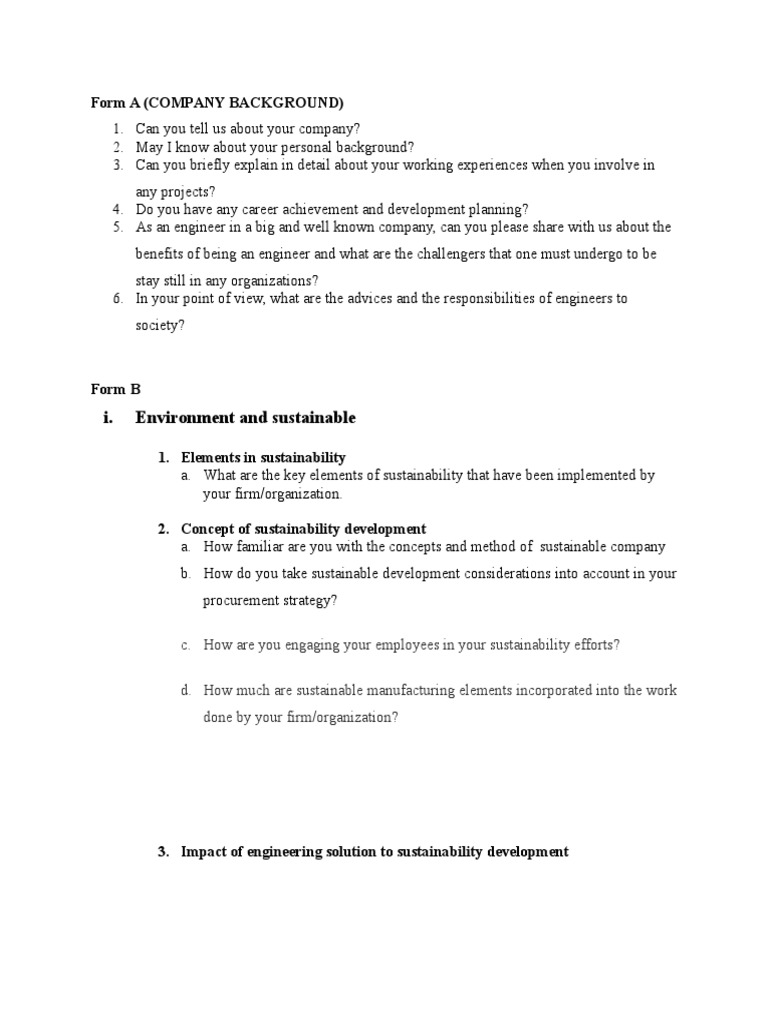 Sustainability Questionnaire | PDF | Sustainability | Sustainable ...