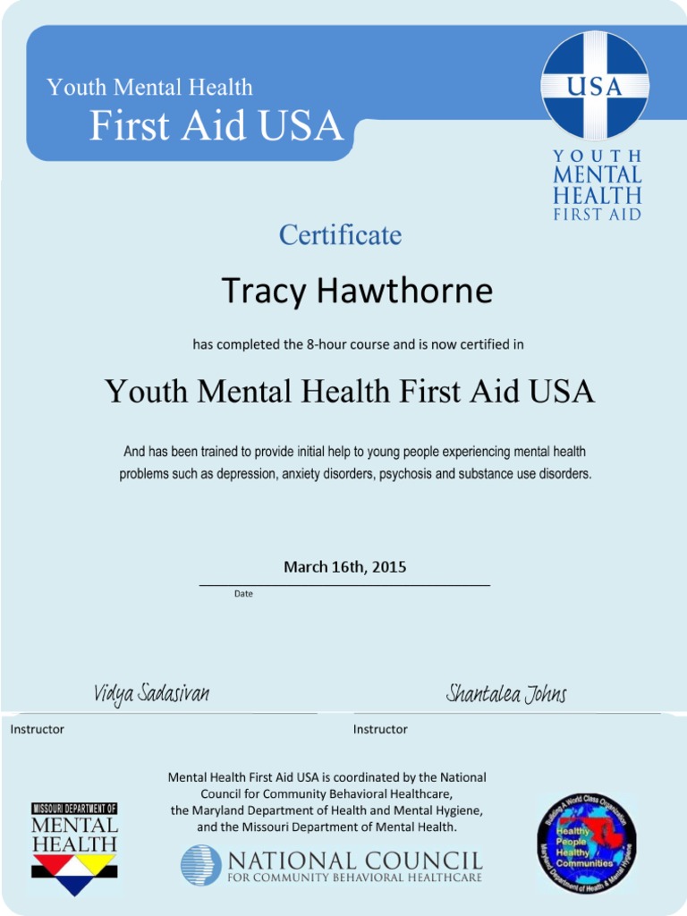 Youth Mhfa Certificate TH | PDF | Religion & Spirituality