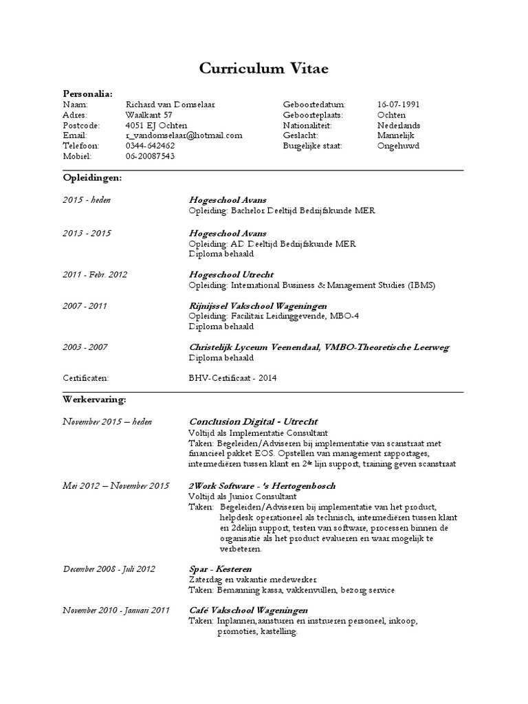 Curriculum Vitae Richard Van Domselaar | PDF