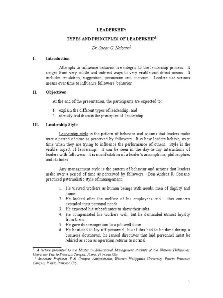 Types and Principles of Leadership | PDF | Leadership | Motivation