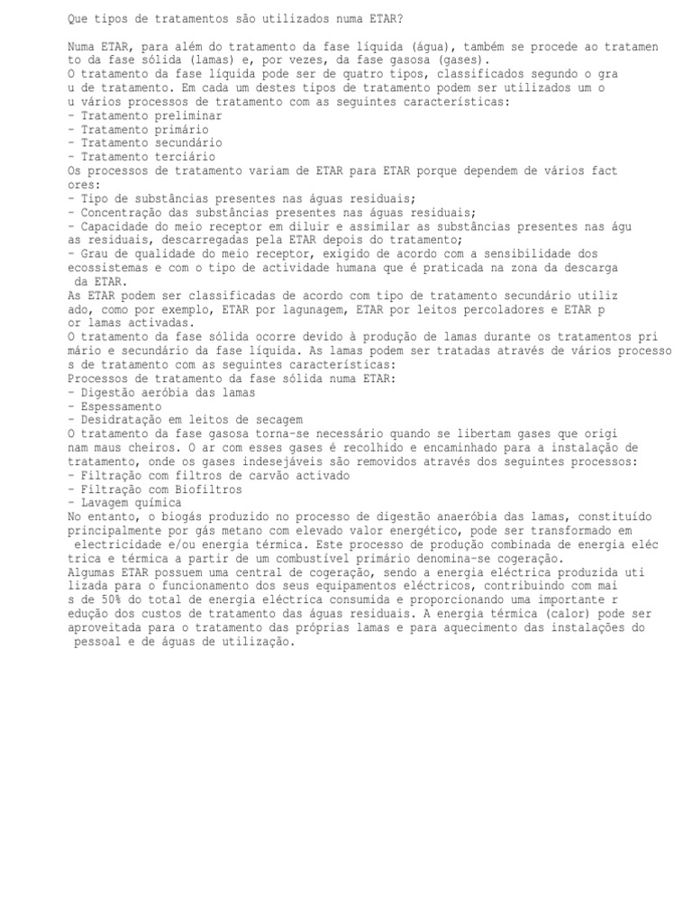 Tipos de Tratamentos Numa ETAR | PDF | Tratamento de esgoto | Calor