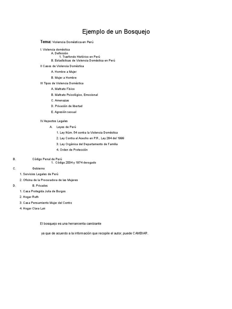 Ejemplo de Un Bosquejo | PDF | Violencia doméstica | La violencia contra las mujeres