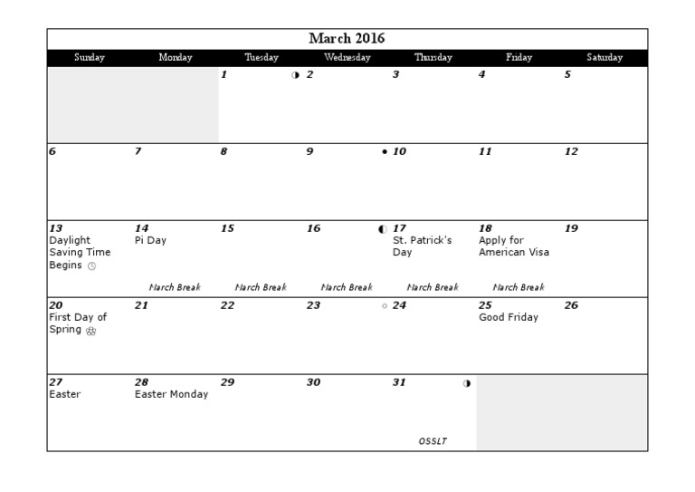 March 2016 Calendar Events | PDF