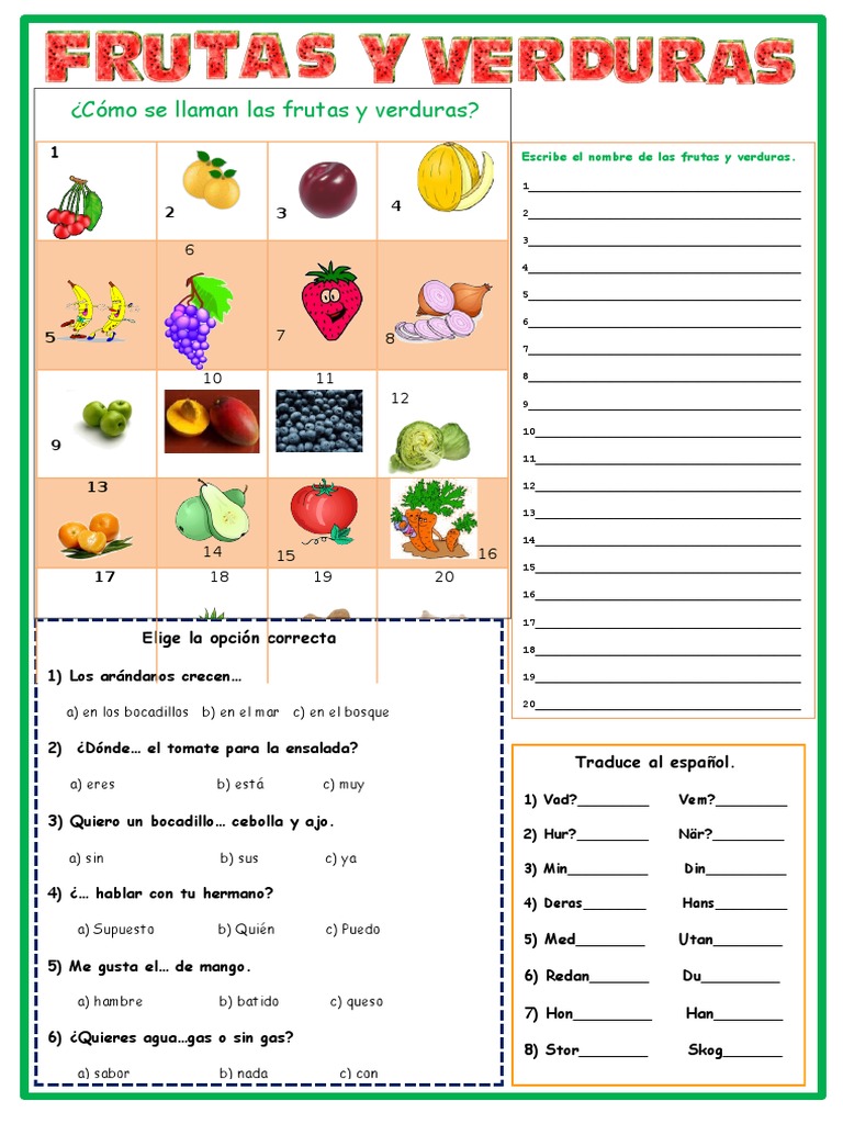 Ejercicios Frutas y Verduras | PDF | Finanzas y dinero