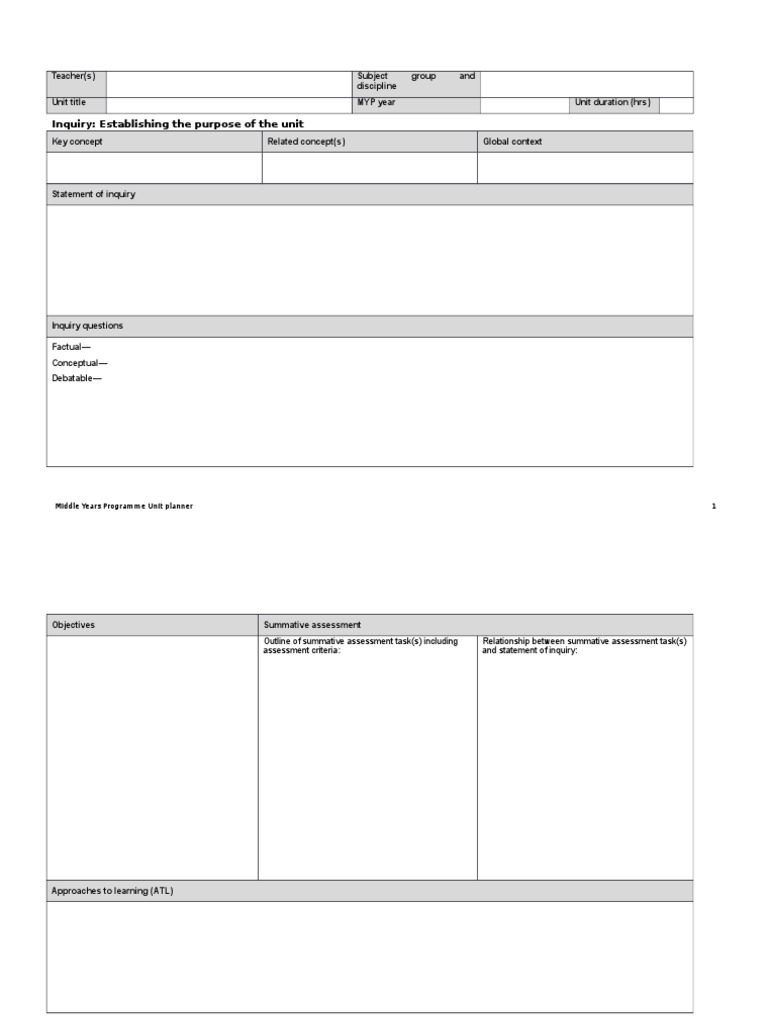 MYP Unit Planner Template | PDF