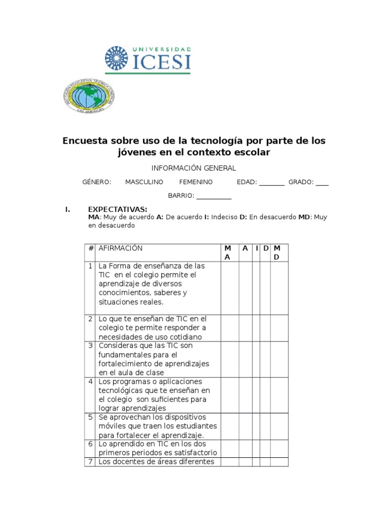 Encuesta Sobre Uso de La Tecnología Por Parte de Los Jóvenes en El ...