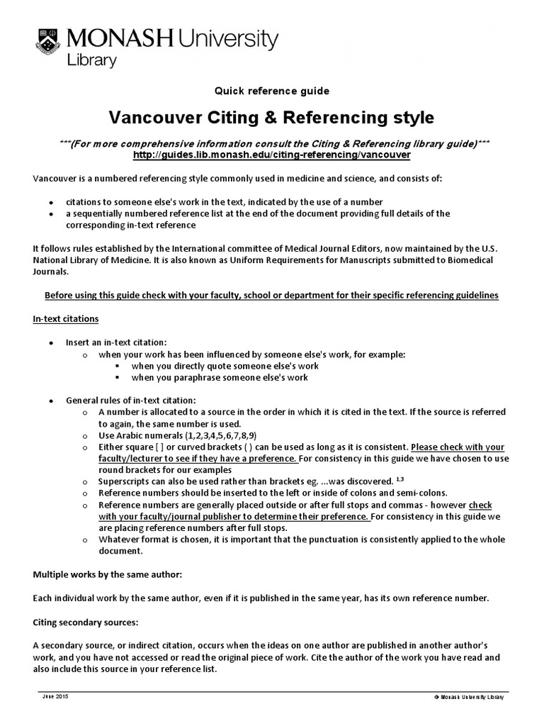 Vancouver Condensed Guide 2015 | PDF | Citation | Publishing
