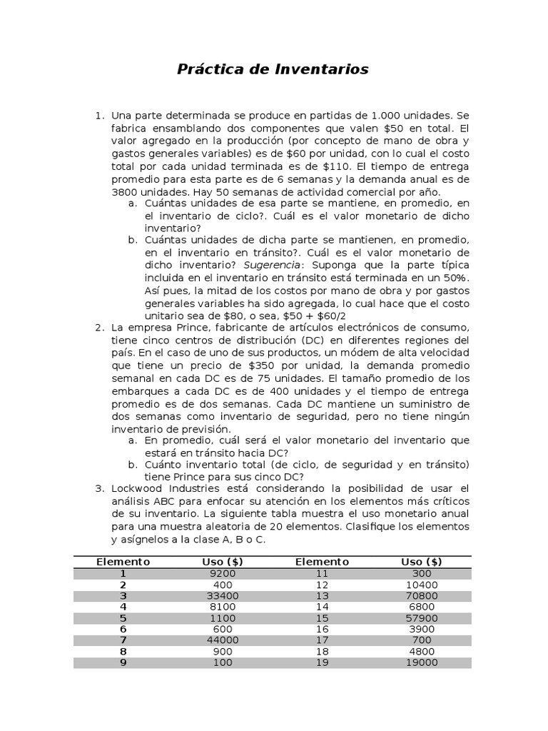 Ejercicios de inventarios | Inventario | Costo