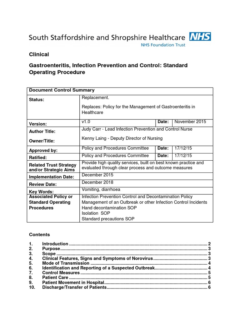 Gastroenteritis Infection Control SOP | PDF | Foodborne Illness | Diarrhea