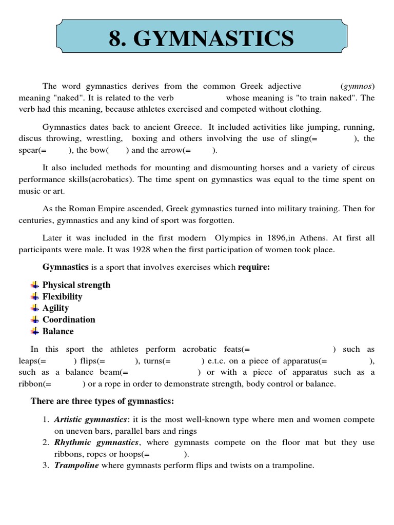 8 - Gymnastics PDF | PDF | Gymnastics | Physical Exercise