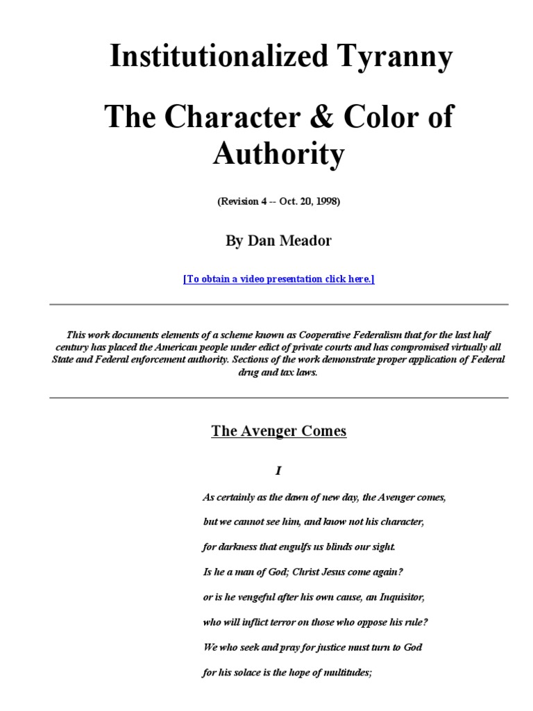 Institutionalized Tyranny The Character and Color of Authority by Dan ...