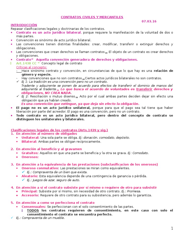 Clasificación de Contratos Civiles y Mercantiles | PDF | Pagos ...