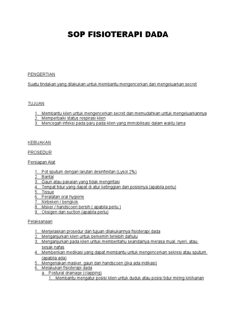 Sop Fisioterapi Dada | PDF
