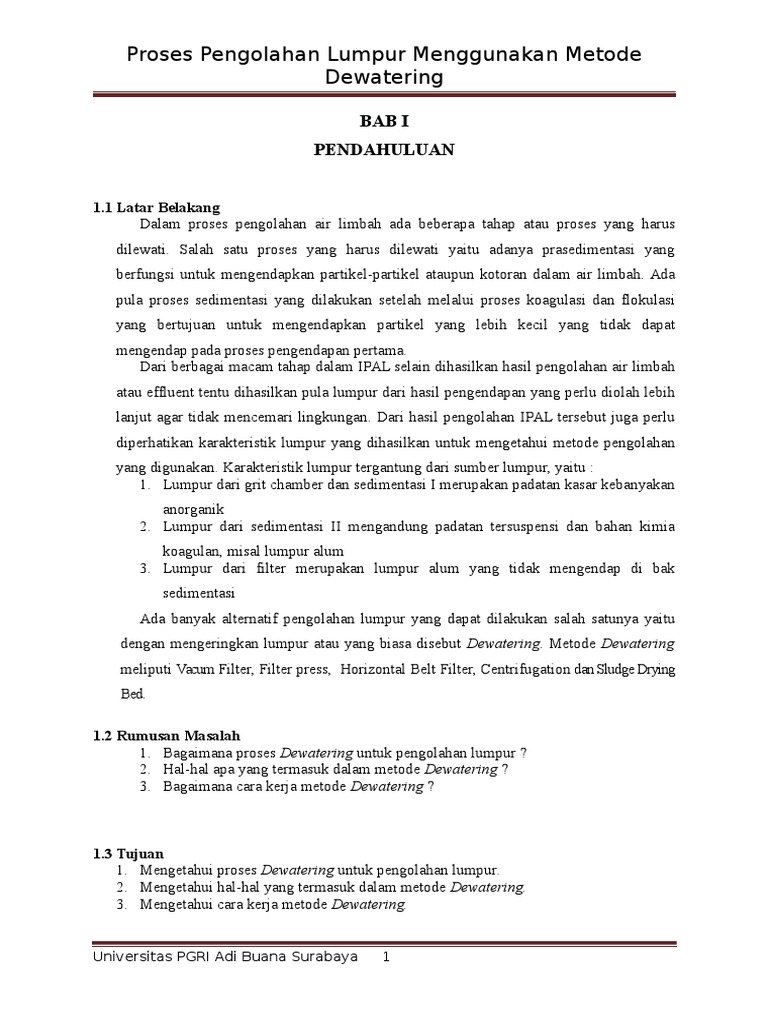 Metode Dewatering untuk Pengolahan Lumpur | PDF