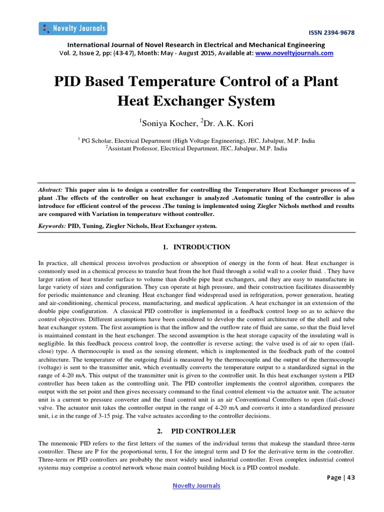 PID Based Temperature Control of A Plant Heat Exchanger System-239 | PDF | Control Theory ...