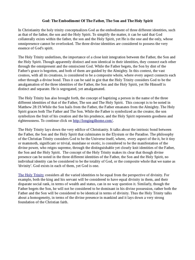 God: The Embodiment of The Father, The Son and The Holy Spirit | PDF ...