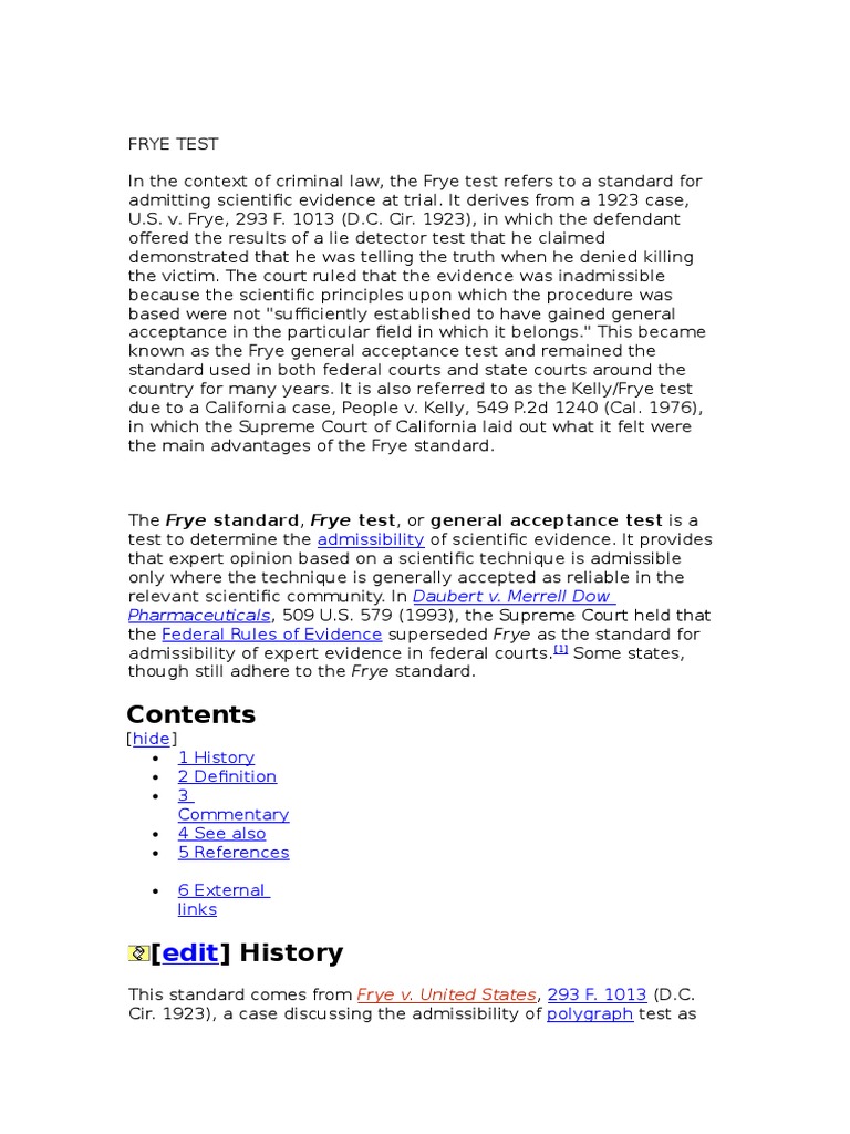 Frye Test | PDF | Daubert Standard | Daubert V. Merrell Dow Pharmaceuticals