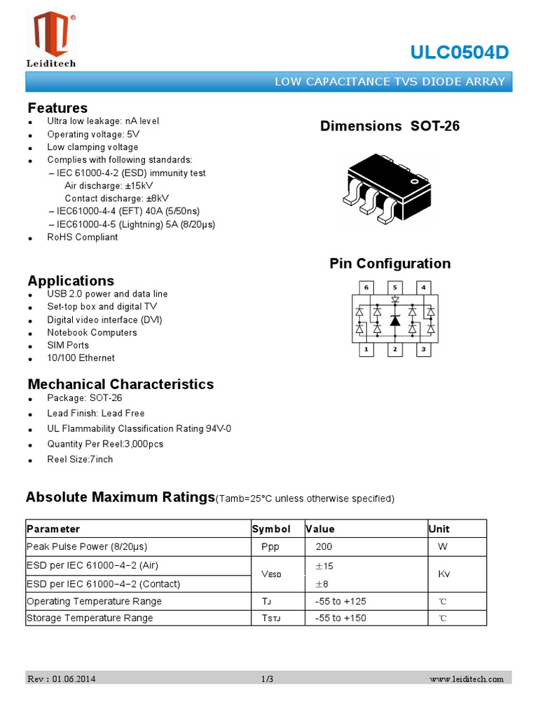 ULC0504D: Features Dimensions SOT-26 | PDF