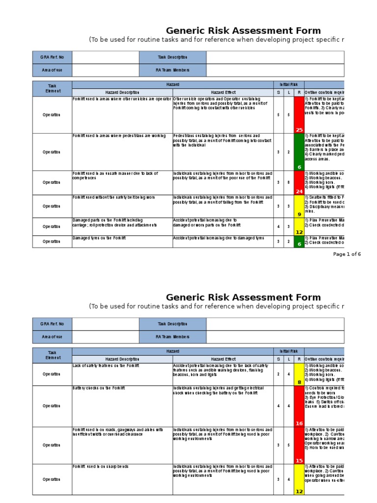 Forklift Risk Assessment | PDF | Forklift | Emergency Management