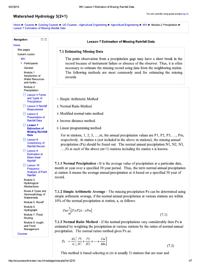 Lesson 7 Estimation of Missing Rainfall Data | PDF