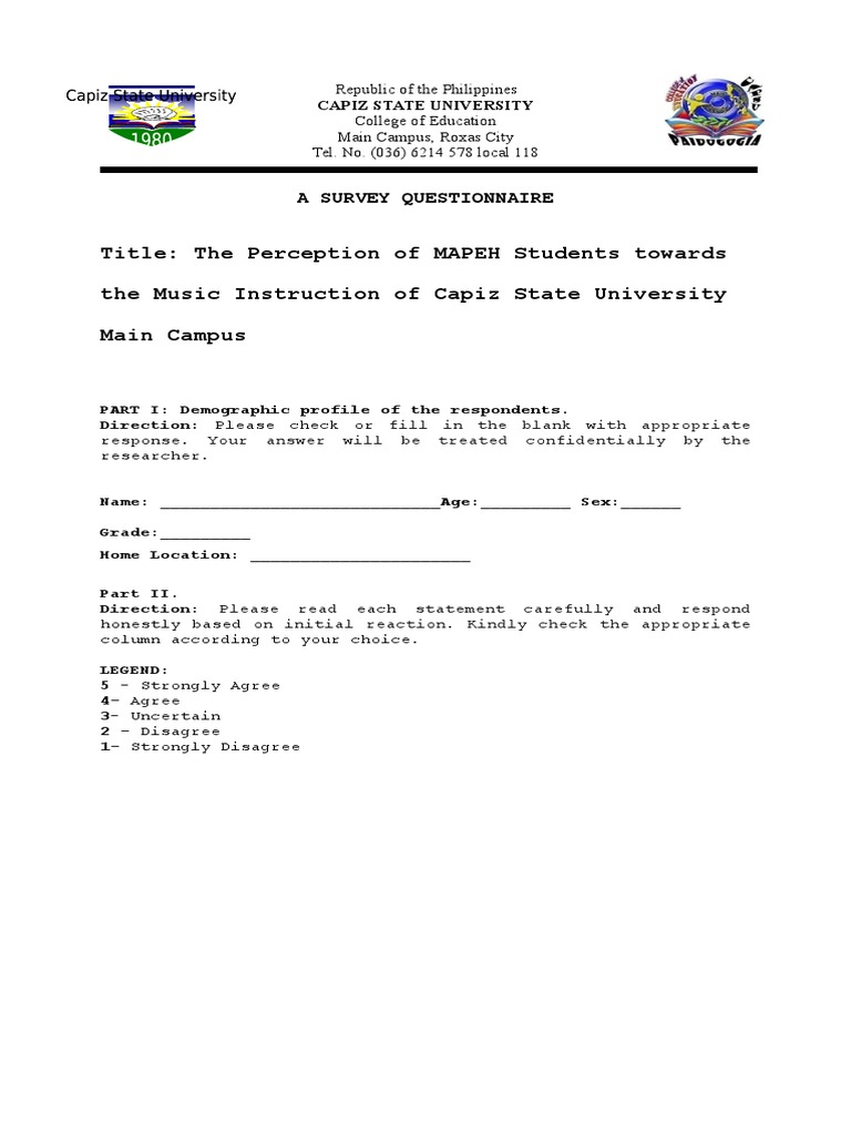 Questionnaire Format Thesis | Teachers | Curriculum