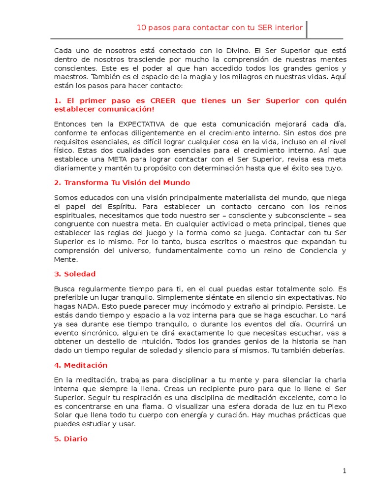 10 pasos para conectar con tu Ser Interior | PDF | Meditación | Soledad