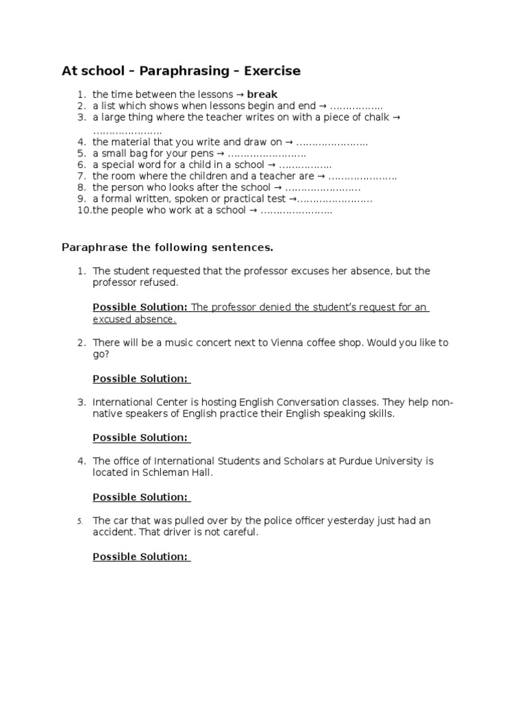 School Paraphrasing Exercises | PDF | Foreign Language Studies