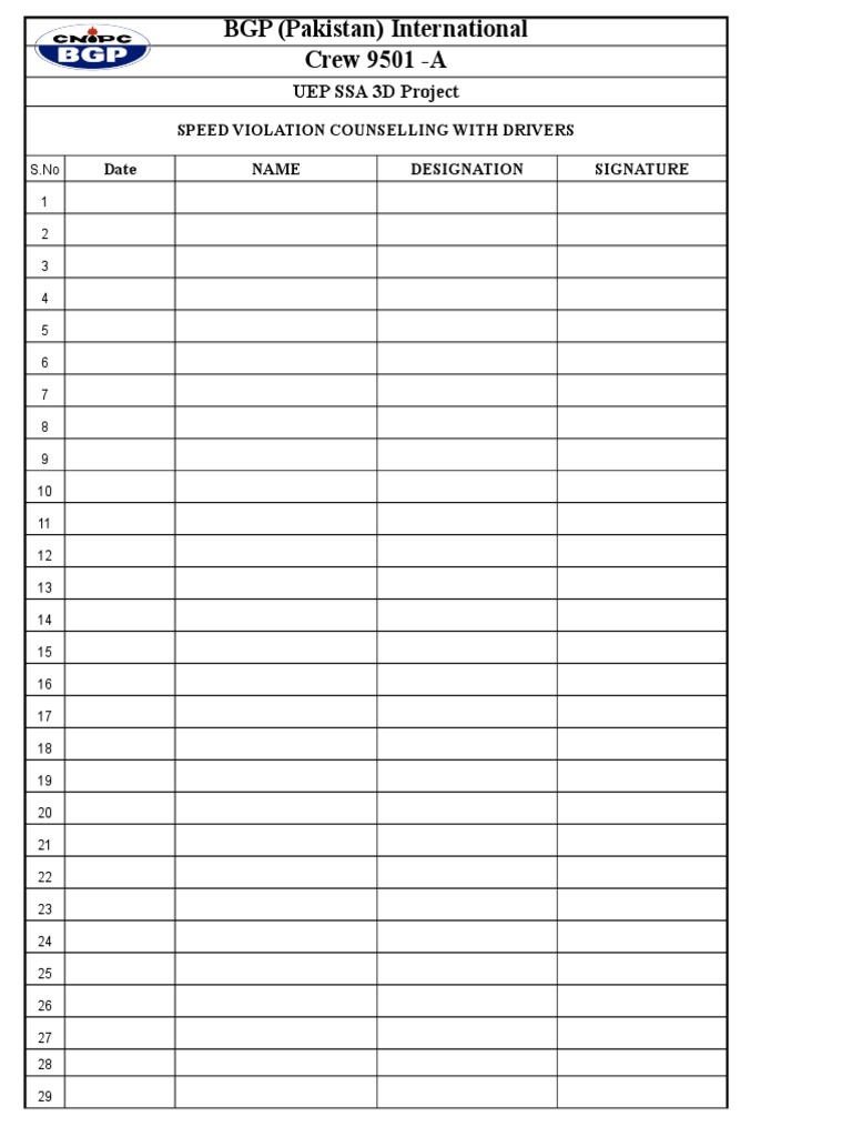 Speed Violation Counseling Log | PDF