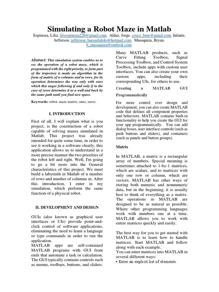Simulating A Robot Maze in Matlab | PDF | Matlab | Variable (Computer ...