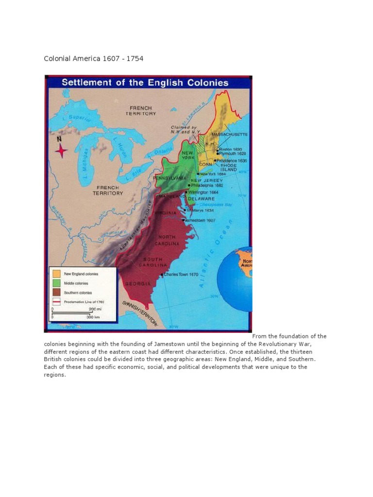 Colonial America: Regions and Events (1607-1754) | PDF