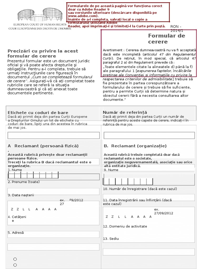 Formular Cerere CEDO | PDF