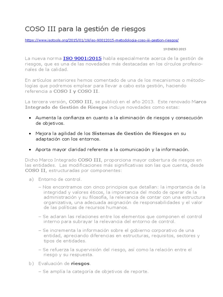 COSO III para La Gestión de Riesgos | PDF | Calidad (comercial) | Información
