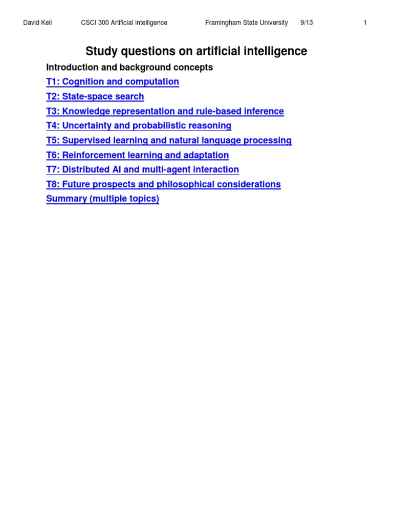 Study Guide for AI Concepts | PDF | Time Complexity | Artificial ...