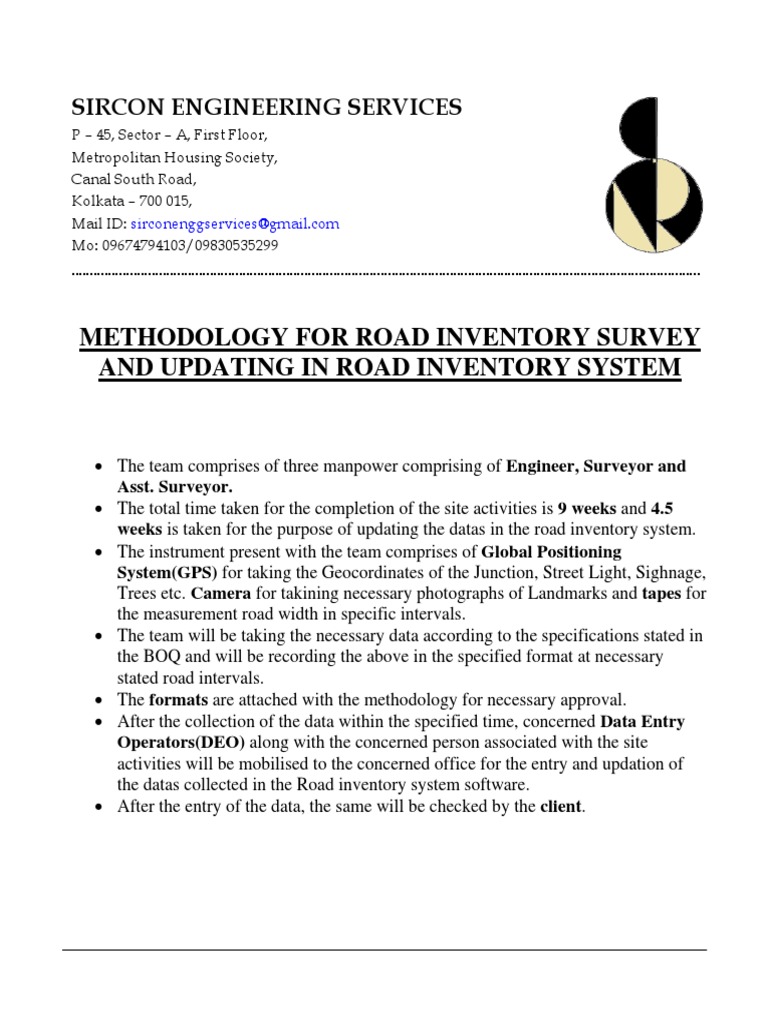 Road Inventory Survey Methodology | PDF | Surveying | Geography