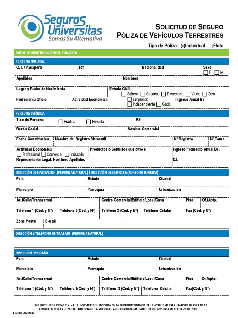 Solicitud de Seguros Póliza de Vehículos Terrestres.pdf | Póliza de seguros | Seguro