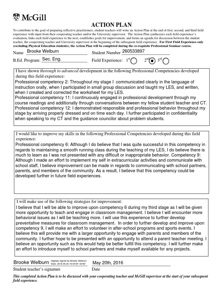 Student Teacher Action Plan Template | PDF | Competence (Human ...