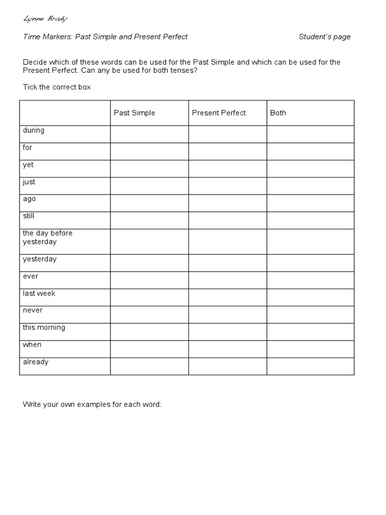 English Tense Time Markers Guide | PDF | Language Arts & Discipline