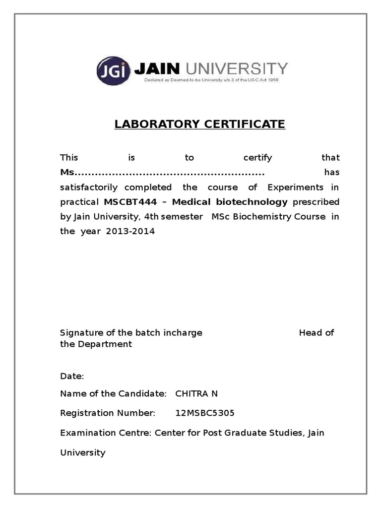 Laboratory Certificate 106 | PDF