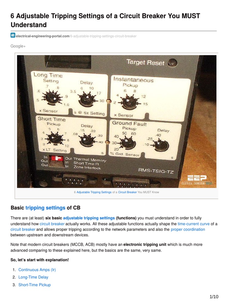 6 Adjustable Tripping Settings of A Circuit Breaker You MUST Understand ...