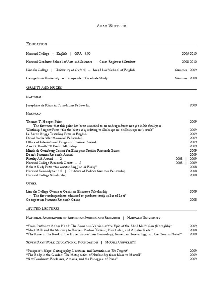 Adam Wheeler Résumé | PDF | Harvard University | Cartography