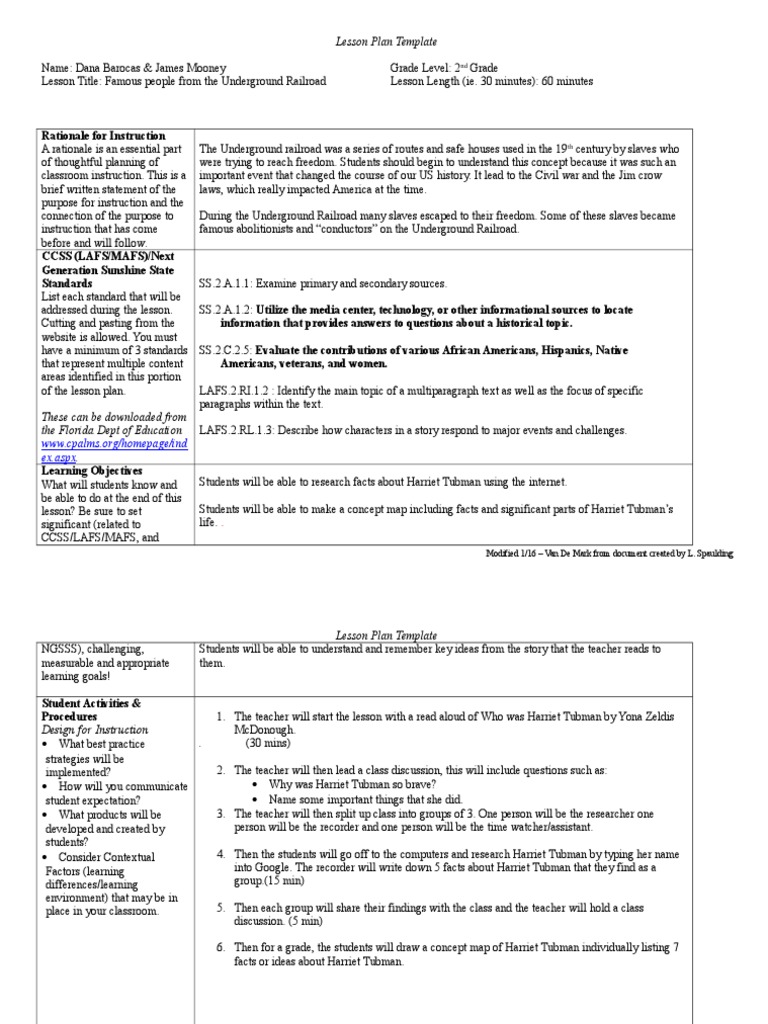 Lesson Plan Harriet Tubman | PDF | Underground Railroad | Educational ...