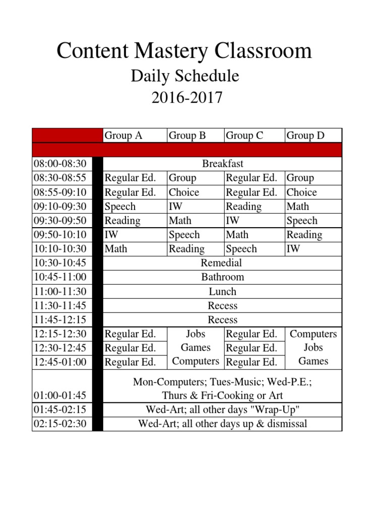 Special Ed. Daily Schedule | PDF